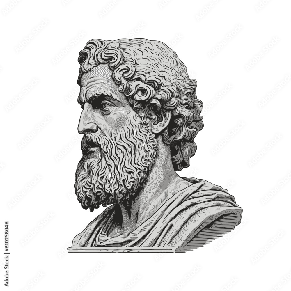 Ancient Greek philosopher, poet or scientist is depicted in the form of ...