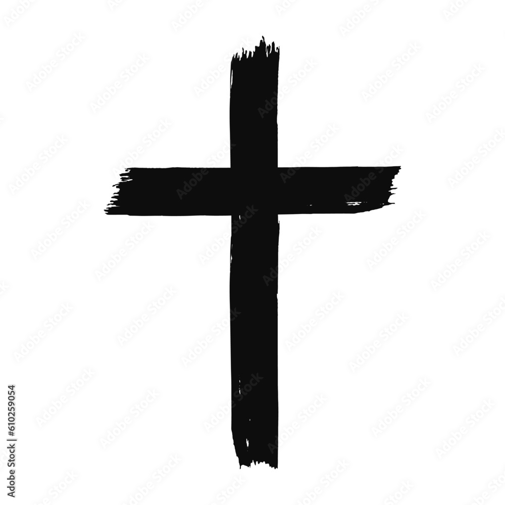 Vector illustration of grungy christian cross symbol isolated on white ...