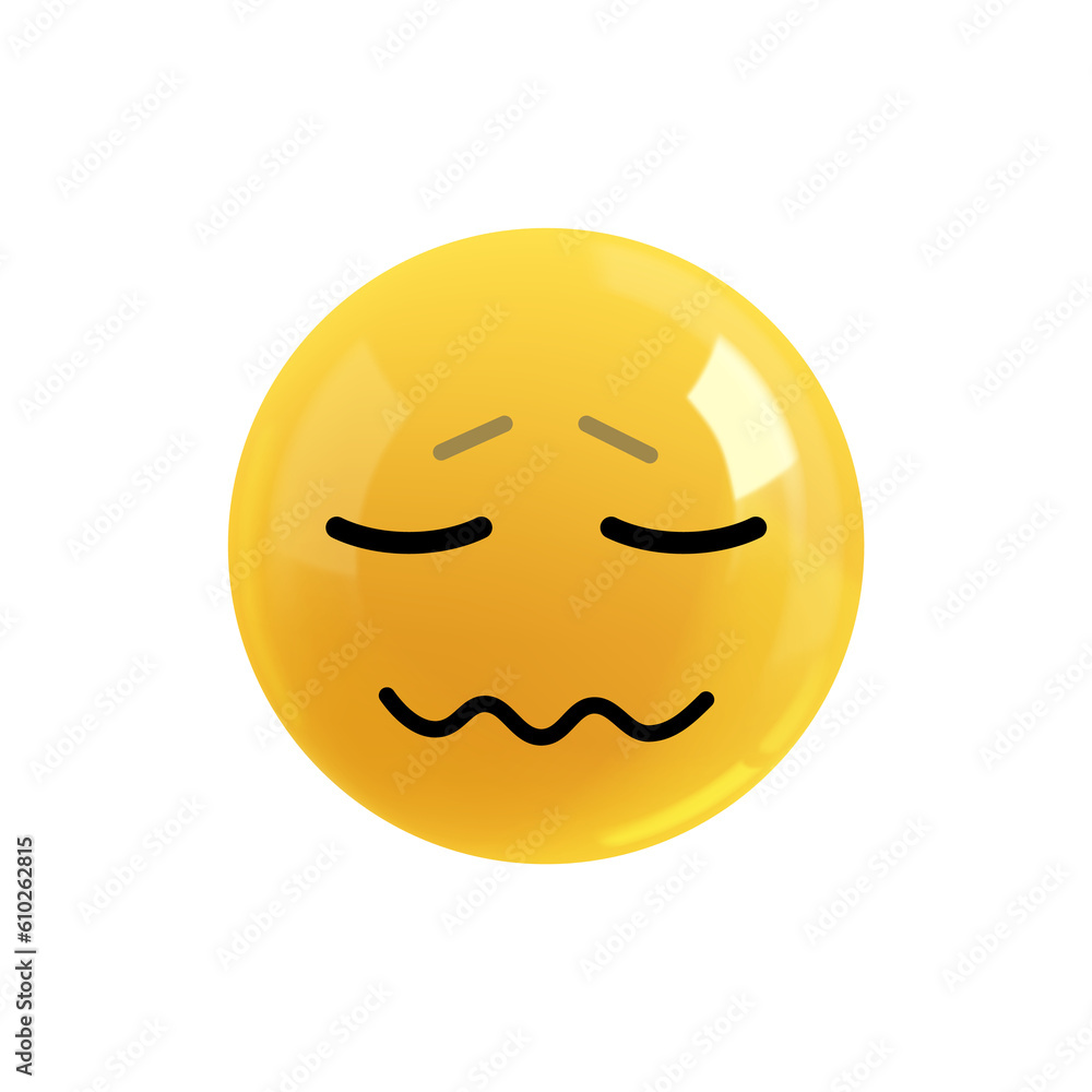 Emoji face upset almost crying. Realistic 3d Icon. Render of yellow ...