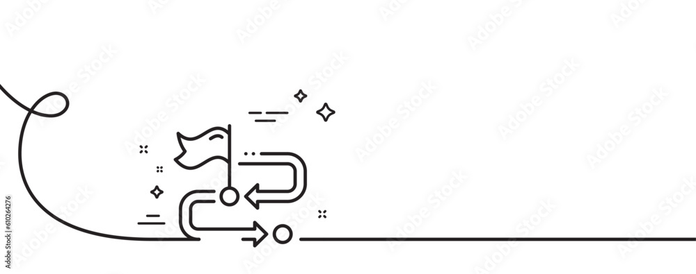 Travel path line icon. Continuous one line with curl. Location flag ...