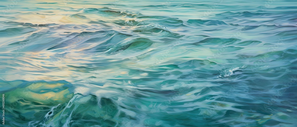 Soft ripples and waves in a serene water surface, reflecting soft colors of the surrounding ...