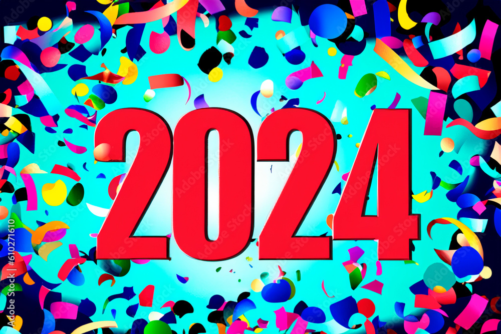 2024. New Year, 2024. Numbers on a background of confetti. Horizontal ...