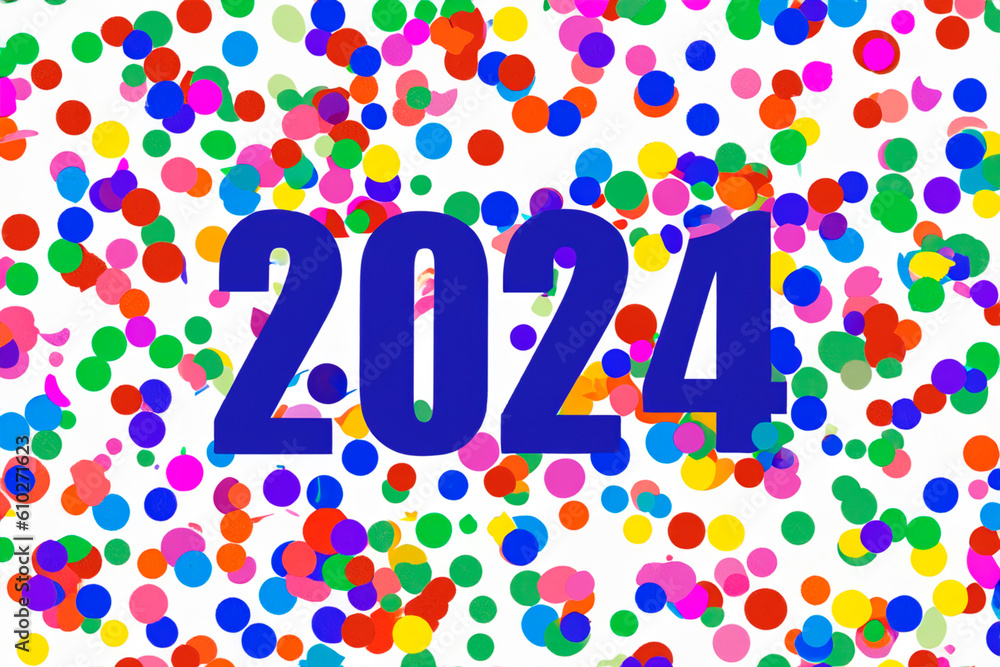 2024. New Year, 2024. Numbers on a background of confetti. Horizontal ...
