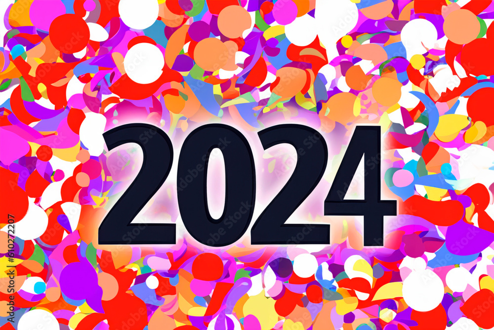 2024. New Year, 2024. Numbers on a background of confetti. Horizontal ...