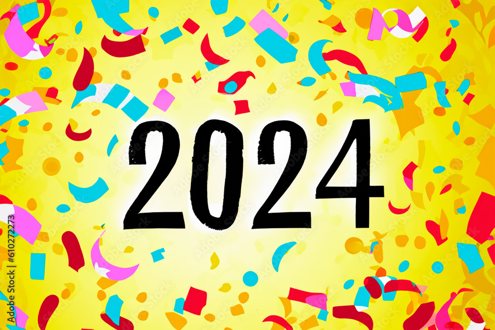 2024. New Year, 2024. Numbers on a background of confetti. Horizontal ...