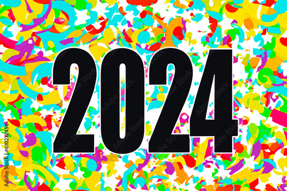 2024. New Year, 2024. Numbers on a background of confetti. Horizontal ...