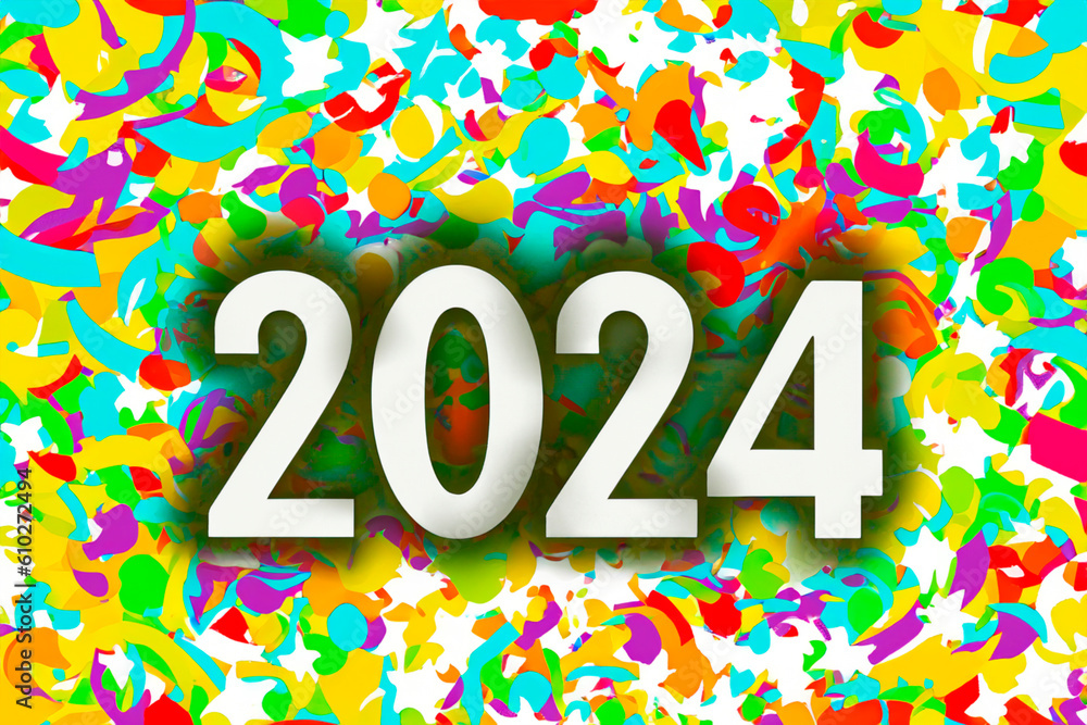 2024. New Year, 2024. Numbers on a background of confetti. Horizontal ...