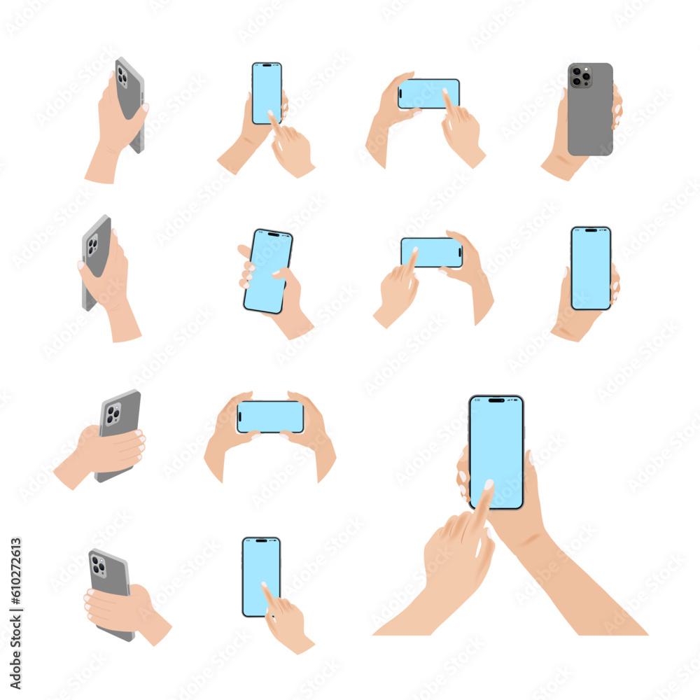 Stockvector Hand holds the mobile phone in horizontal and vertical ...