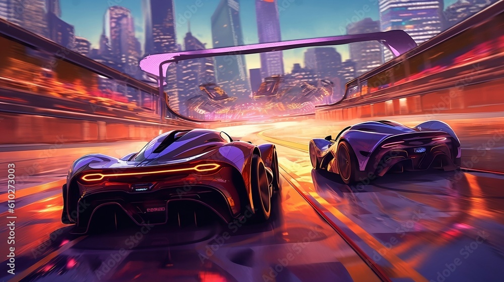 a futuristic environment and background with sports car racing each ...