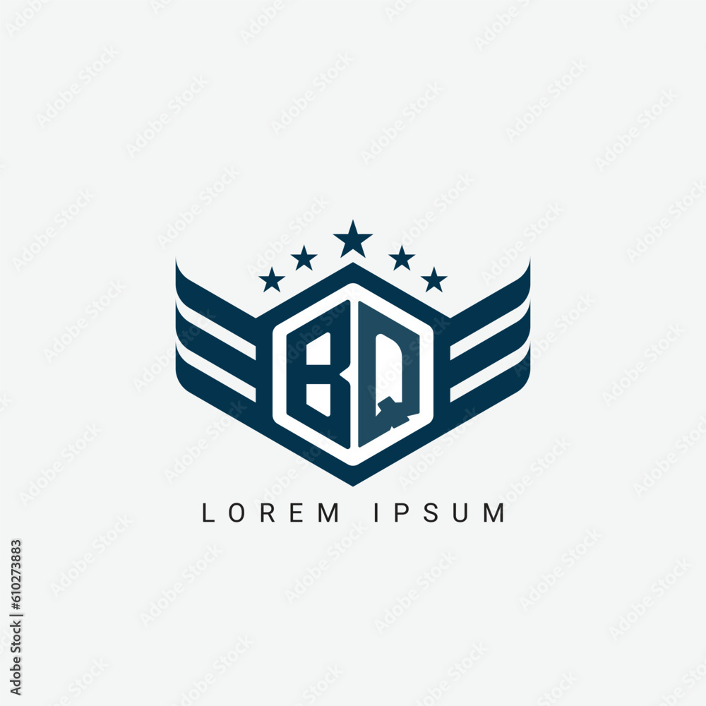 Alphabet letter BQ, QB, B, Q logo hexagon shape concept with wings ...