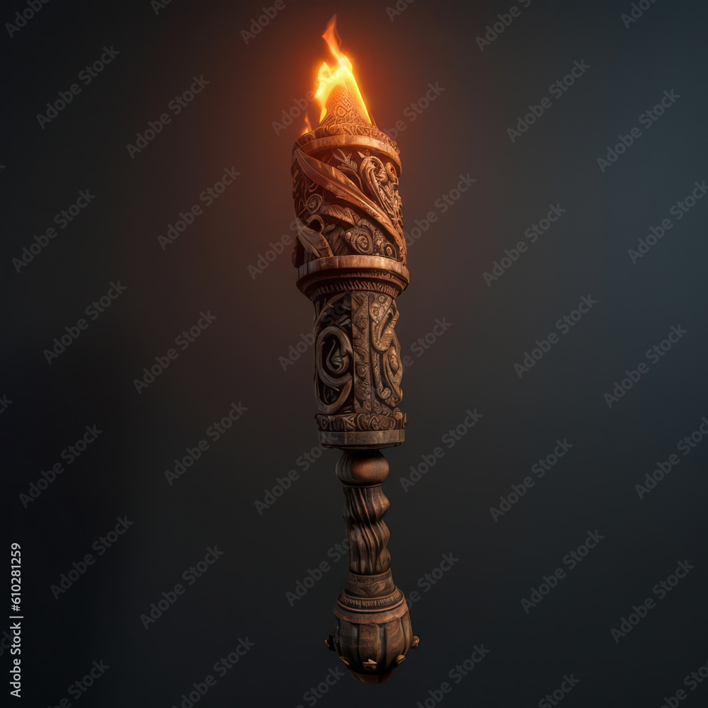 Ancient wooden torch created with Generative AI Stock Illustration ...