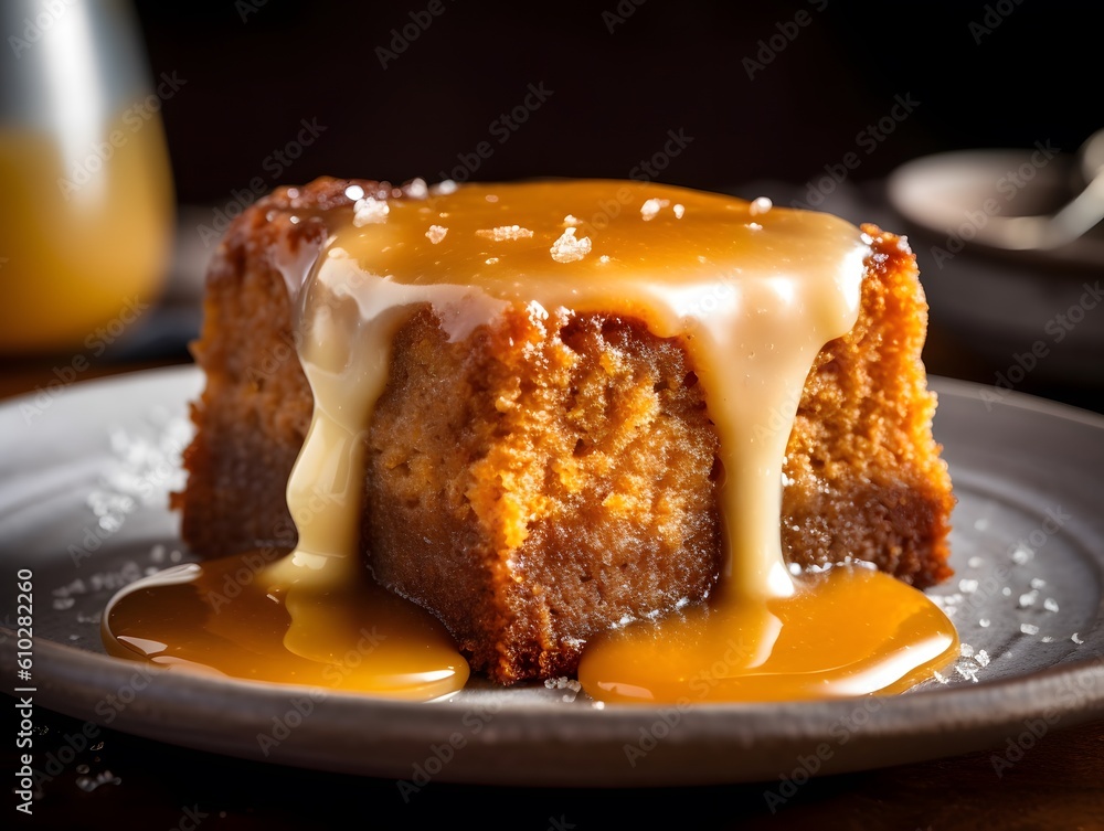 Rich and indulgent South African malva pudding. Generative AI Stock ...