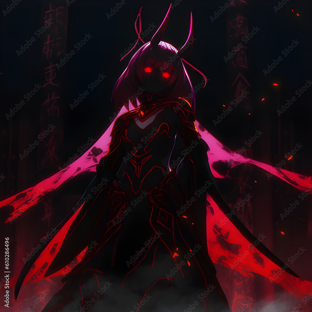 Anime Fiery-Eyed Demoness in a Red Dress: A Mesmerizing Enigma under ...