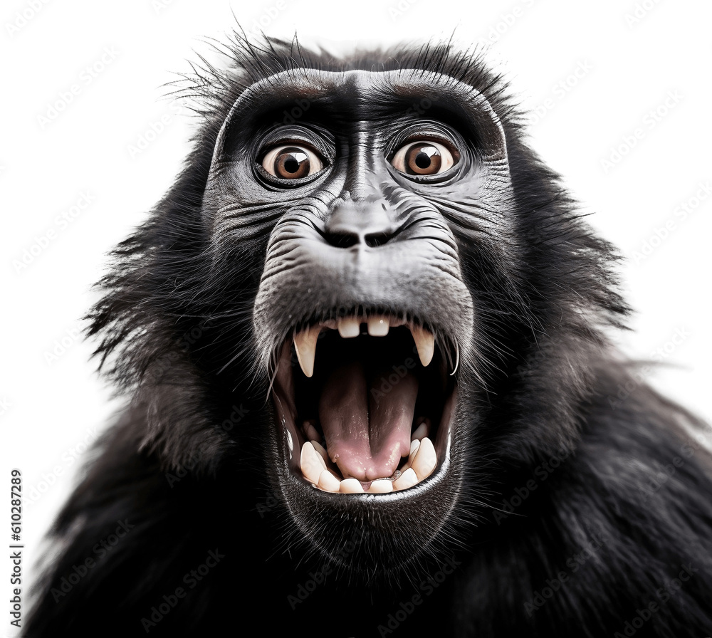 Surprised young bonobo monkey, no background/transparent background ...