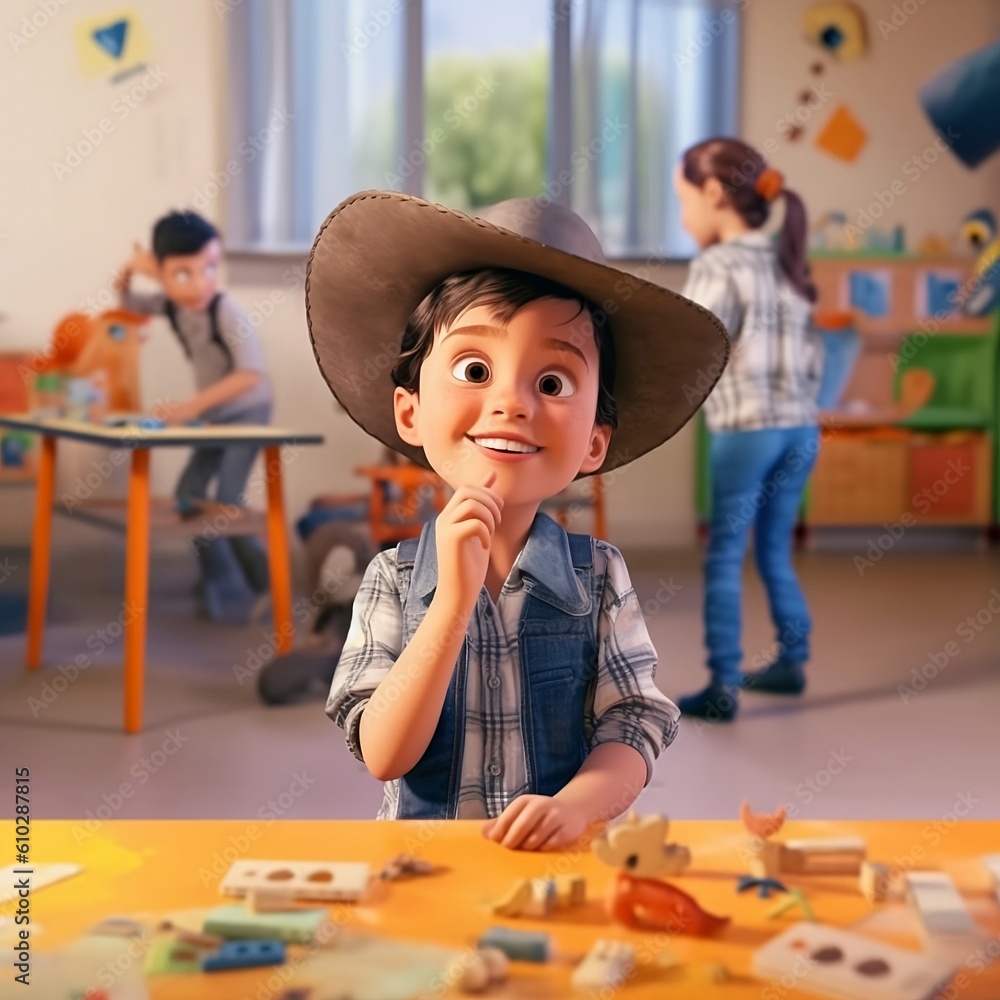 IA generative de personaje animado pensando en la escuela Stock ...