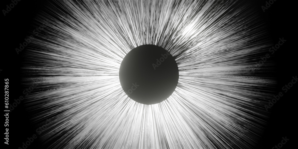 Abstract visualization of an eye with white retina and iris as ...