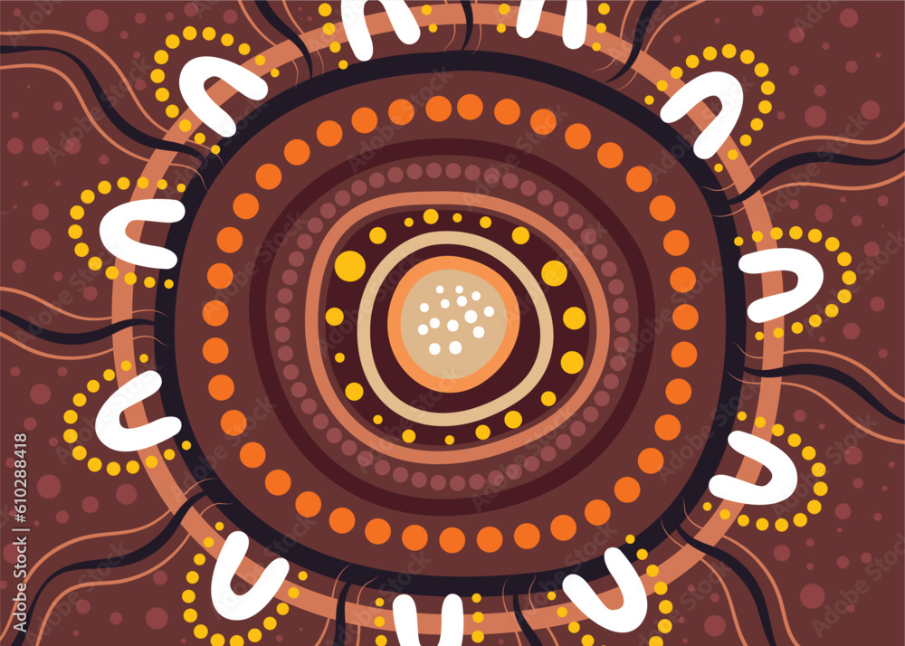 Dot art design of Aboriginal origin in a vector painting Stock Vector ...