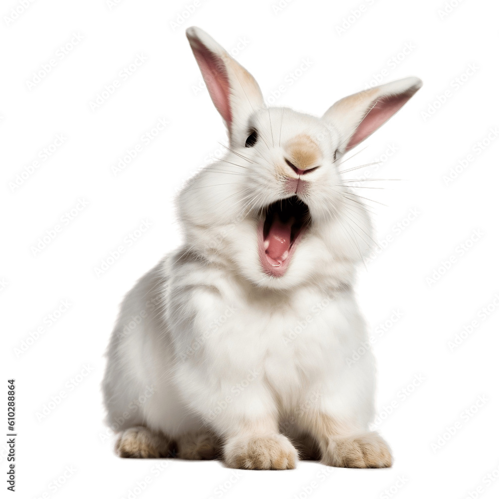 Happy rabbit yawning, no background/transparent background Stock ...