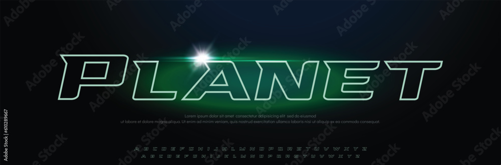 Planet, space font alphabet letters. Outline linear contour typography ...