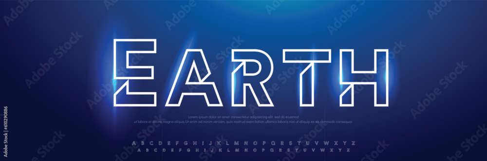 Earth, space font alphabet letters. Outline linear contour typography ...