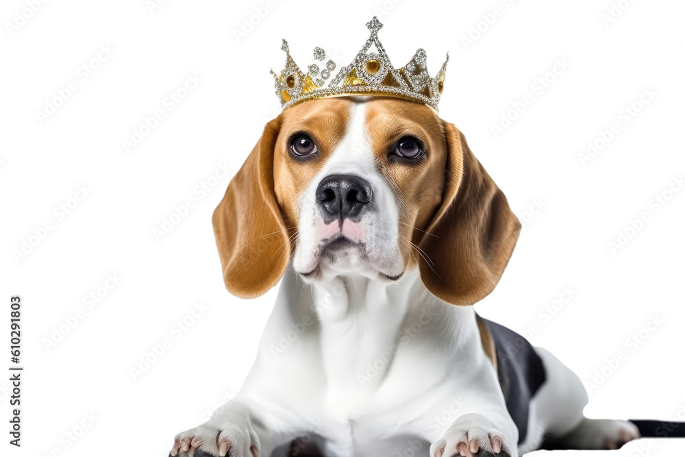 Beautiful Beagle Dog In A Gold Crown On Isolated Transparent Background ...