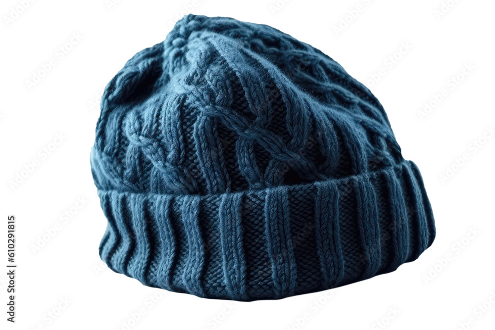 Knitted Blue Hat On Isolated Transparent Background, Png. Generative AI ...