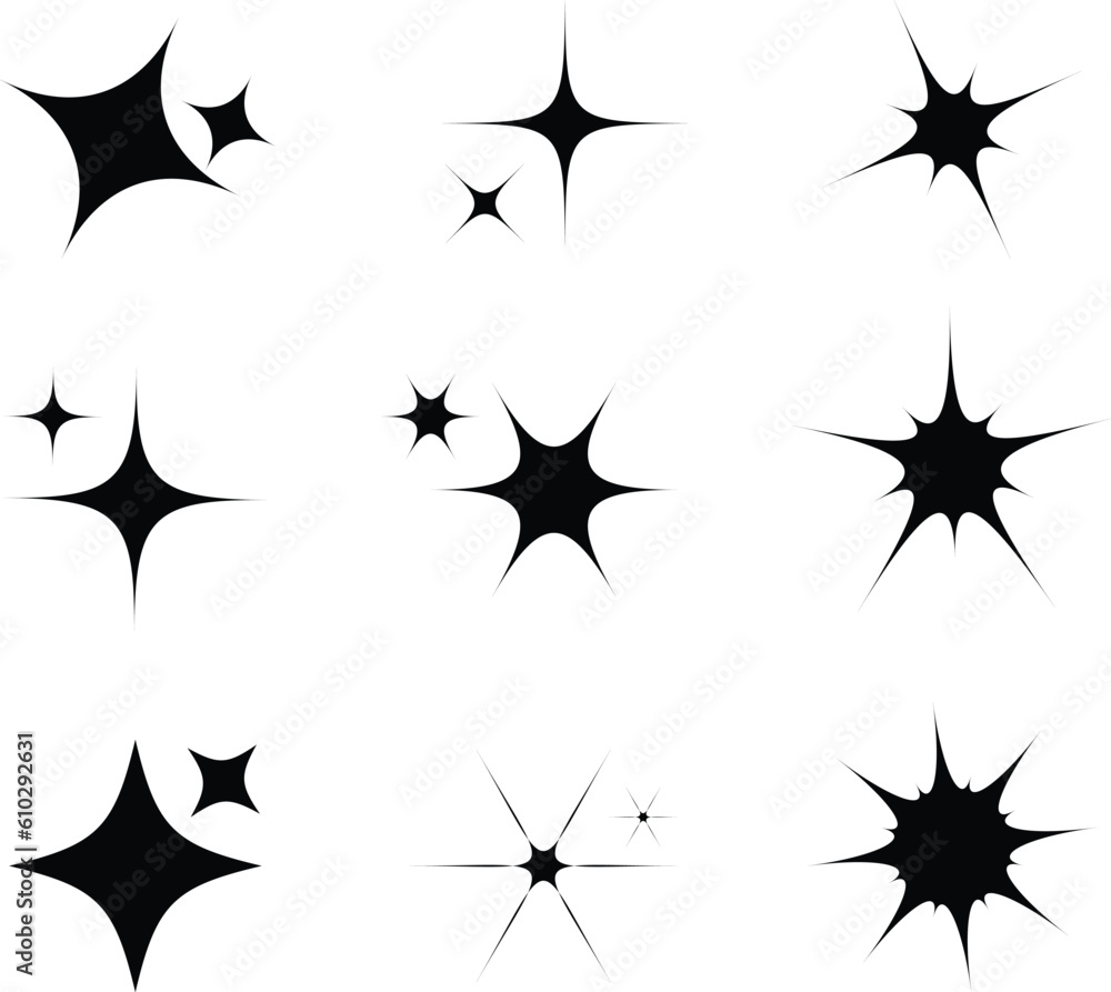 Star sparkle and twinkle. Star burst, flash stars. Isolated vector starburst icons, black ...