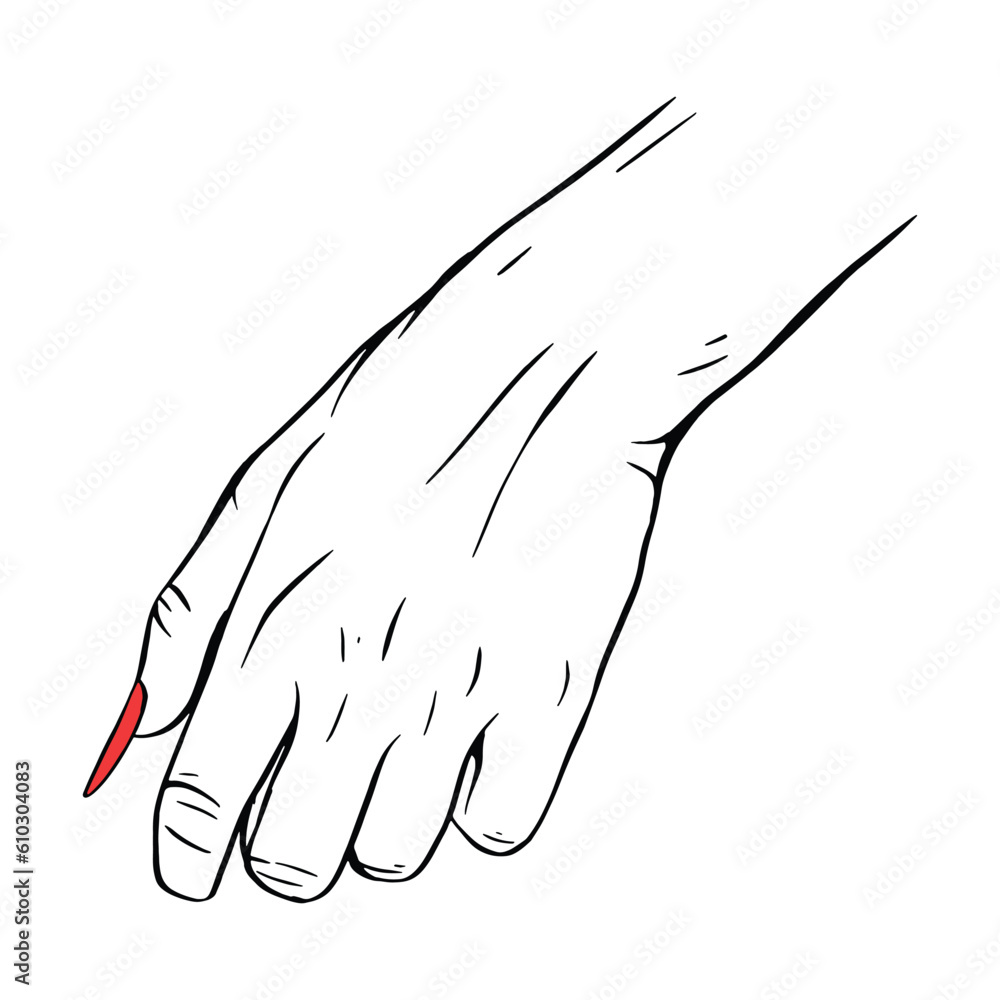Long red nails hand drawn gesture sketch vector illustration line art ...