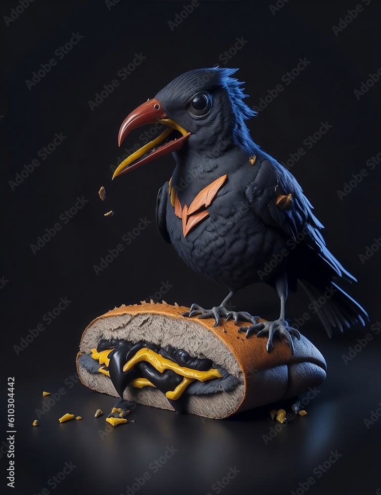 Crow eating a crow sandwich Stock Illustration | Adobe Stock