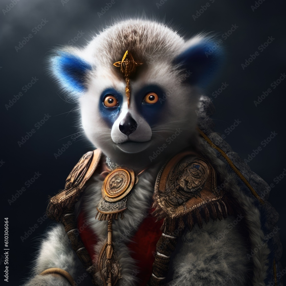 a red lemur as a warrior fantasy character, in the style of gray and ...