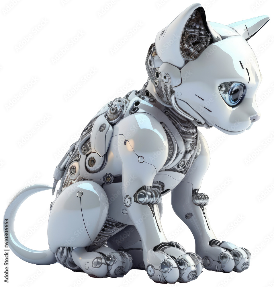 Robotic cat as mechanical cyber animal isolated on a transparent ...