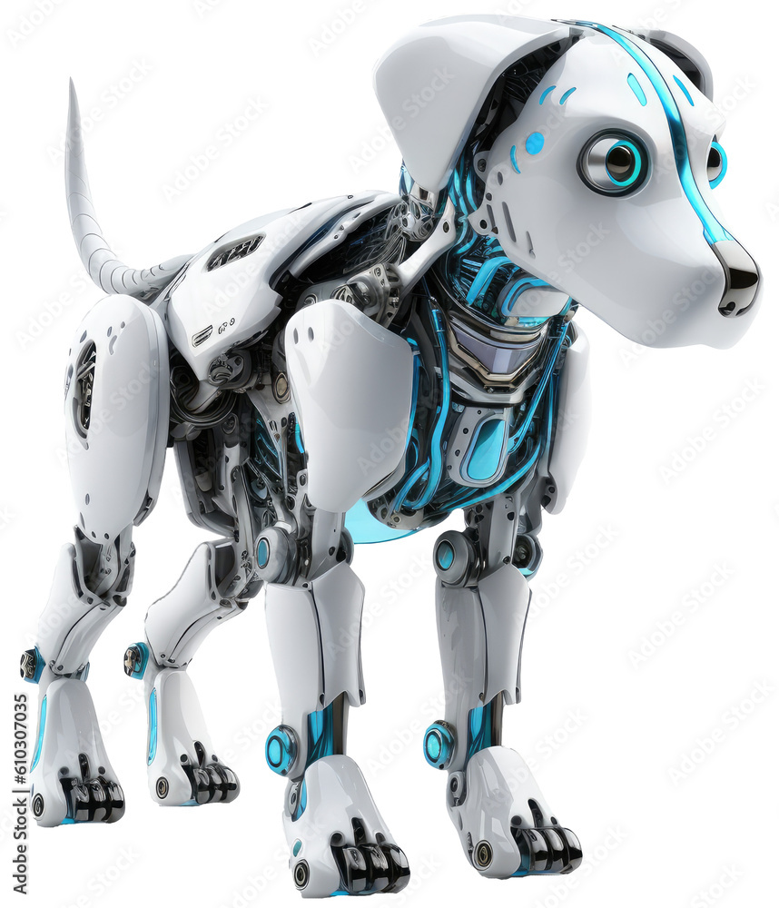 Robot dog as mechanical cyber animal isolated on a white background ...