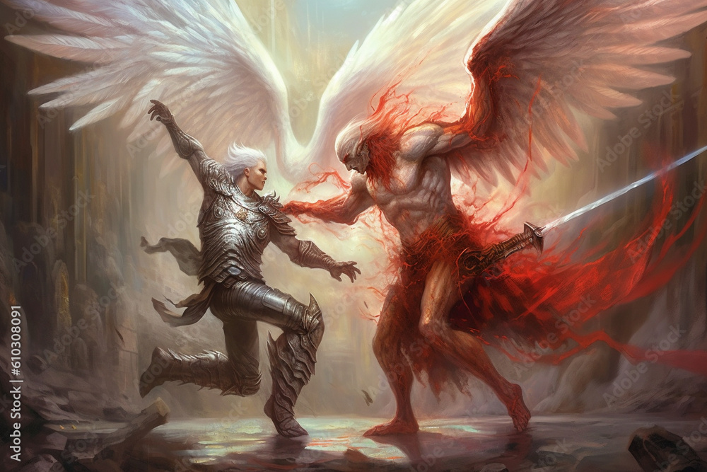 Battle between an angel and a demon. This artwork brings to life the ...