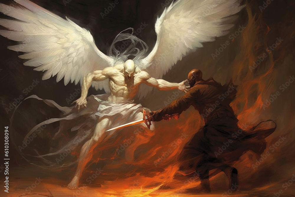 Battle between an angel and a demon. This artwork brings to life the ...