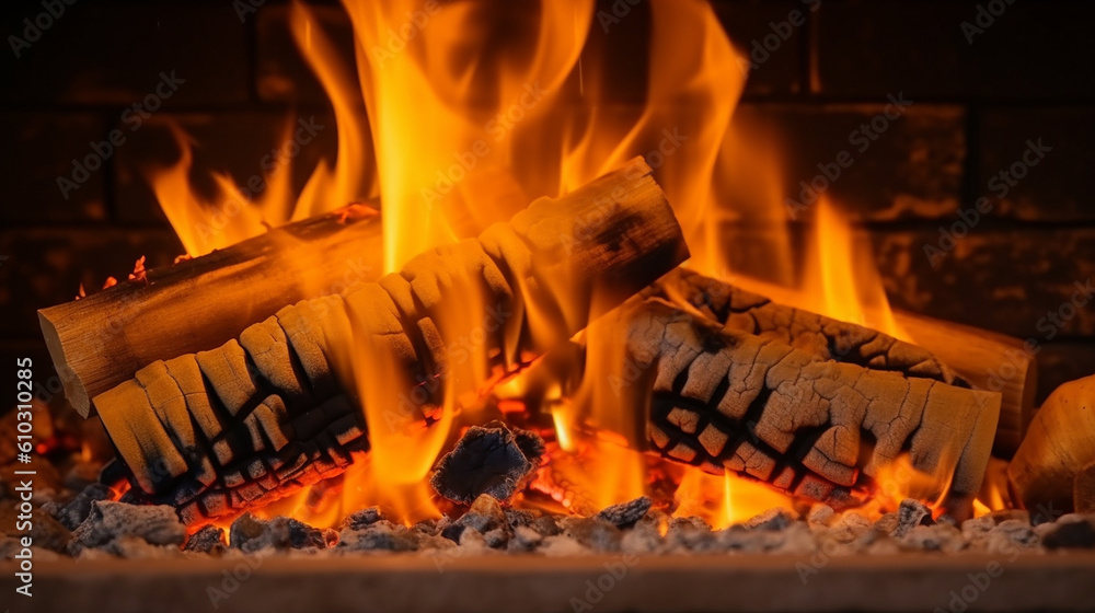 Close fire fireplace centered shot warm stock illustration image AI ...