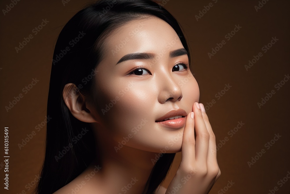 Fashion portrait of young beautiful glowing skin Asian woman model ...