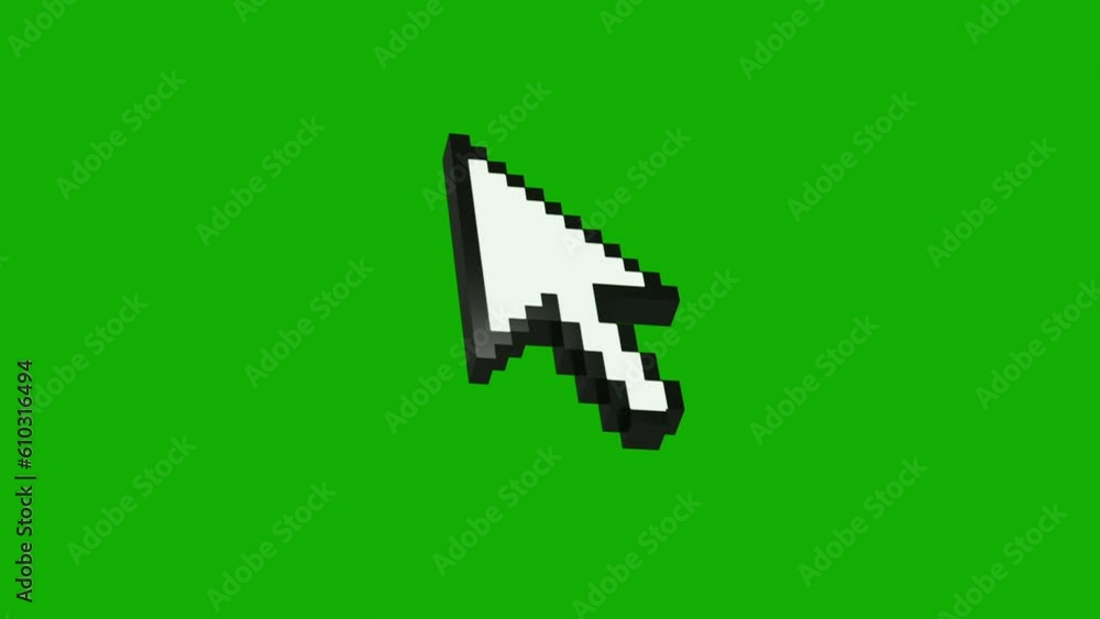 3d model of a White retro computer arrow or cursor icon pixelated. Mouse pointer animation ...