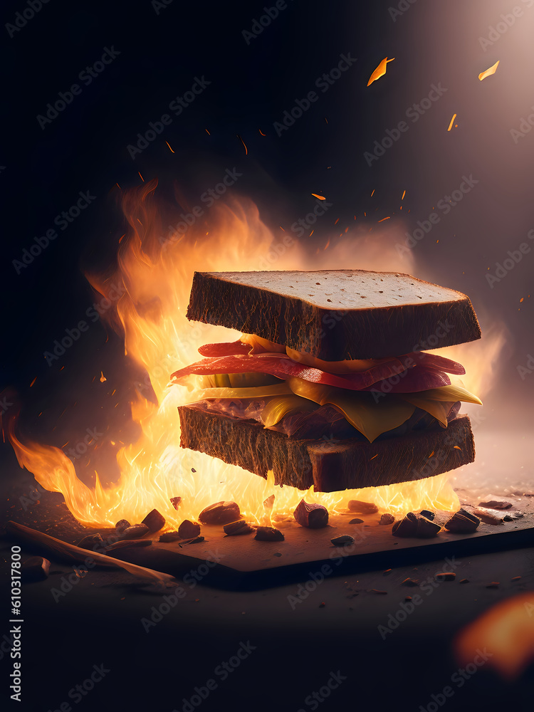 fiery sandwich Our image showcases a mouthwatering fire sandwich with ...