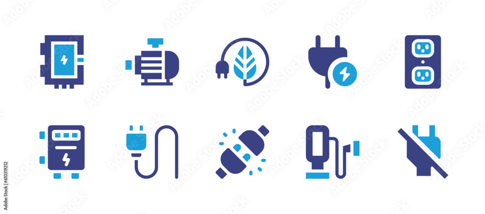 Electricity icon set. Duotone color. Vector illustration. Containing ...