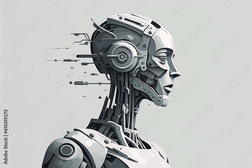 Artificial intelligence concept with humanoid robot. Futuristic human ...