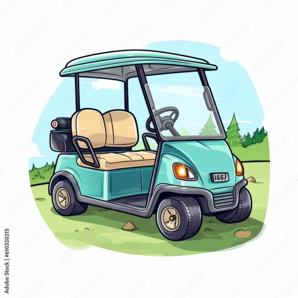 Cartoon Golf Cart Vector Flat Image In Light Teal Style Stock ...