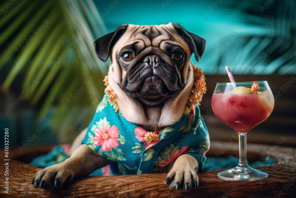 Chilled pug dog in sunglasses sunbathing at seaside resort and wear a ... Chilled pug dog in sunglasses sunbathing at seaside resort and wear a ...