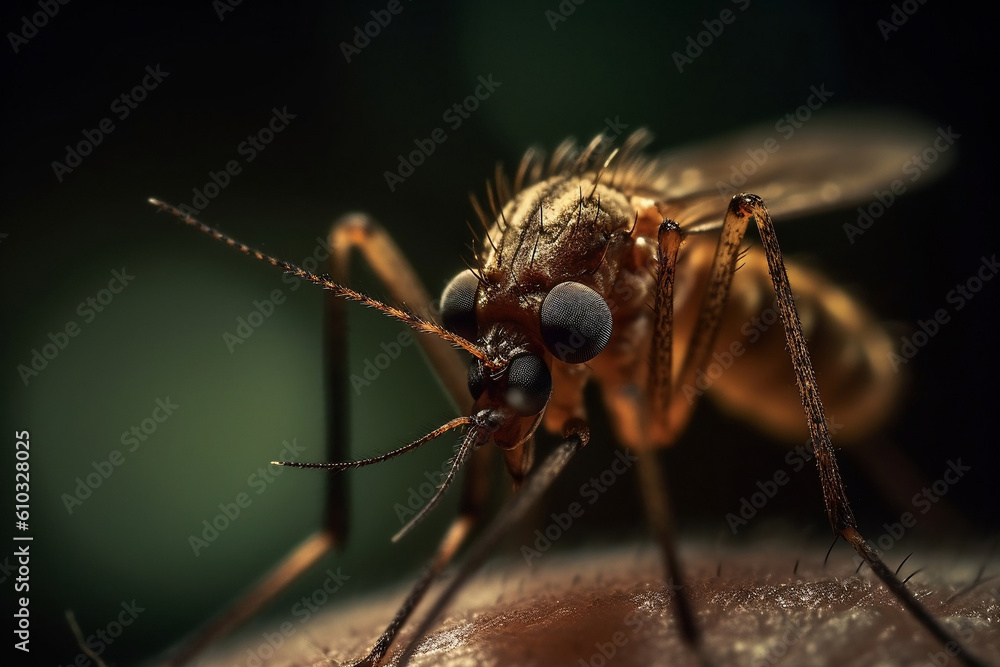 Close up of Mosquito sucking blood. Aedes Aegypti Mosquito on human skin.Mosquito vector borne ...