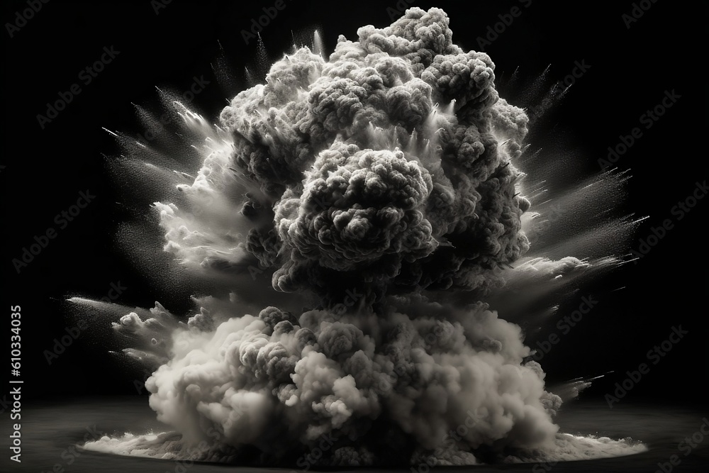 ภาพประกอบสต็อก Realistic bomb explosion with colorful streaks. Large ...