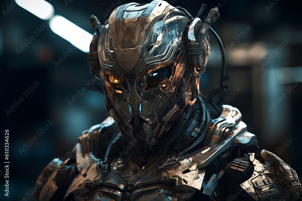 Portrait of sci-fi robot android science fiction cyborg with strong ...