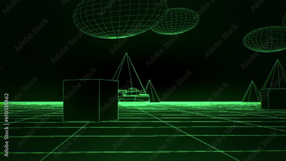 Retro 3D tank battle arcade game. Vintage 8bit computer arcade game ...