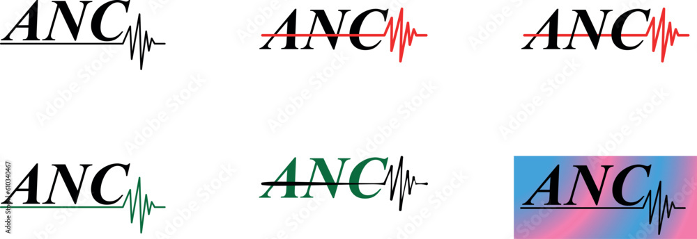 Noise reduction. The noise cancelling system icon. Anc. Black letters ...