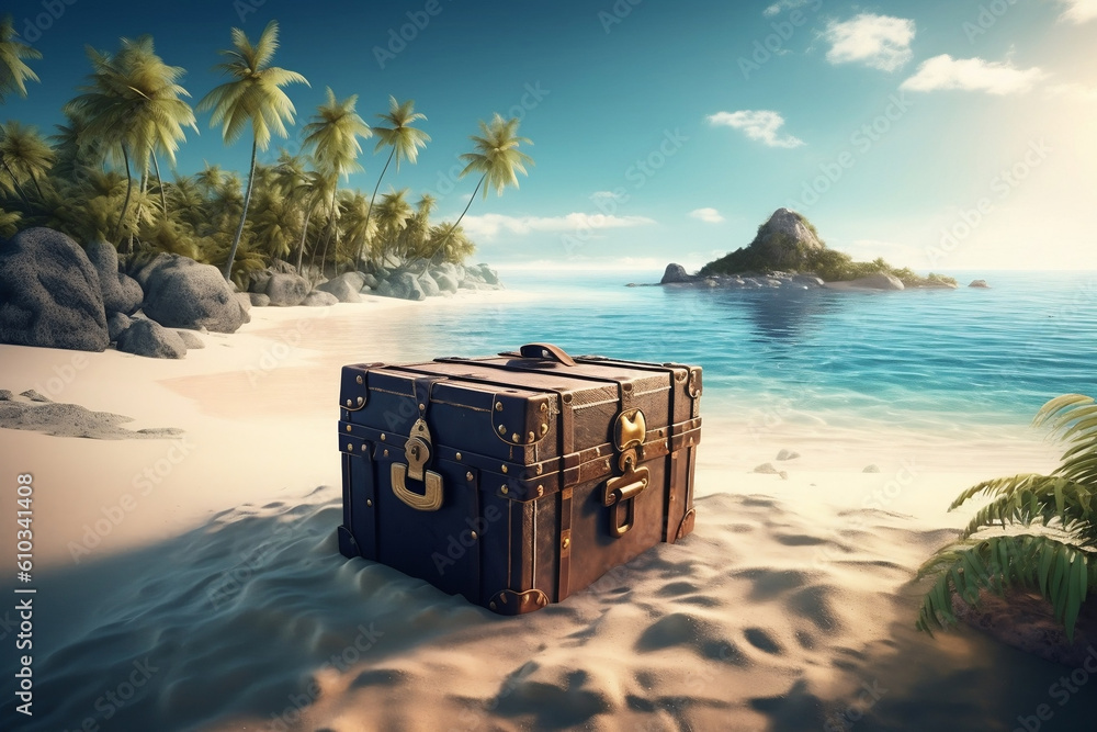 Ancient and vintage treasure chest made of wooden panels placed on ...