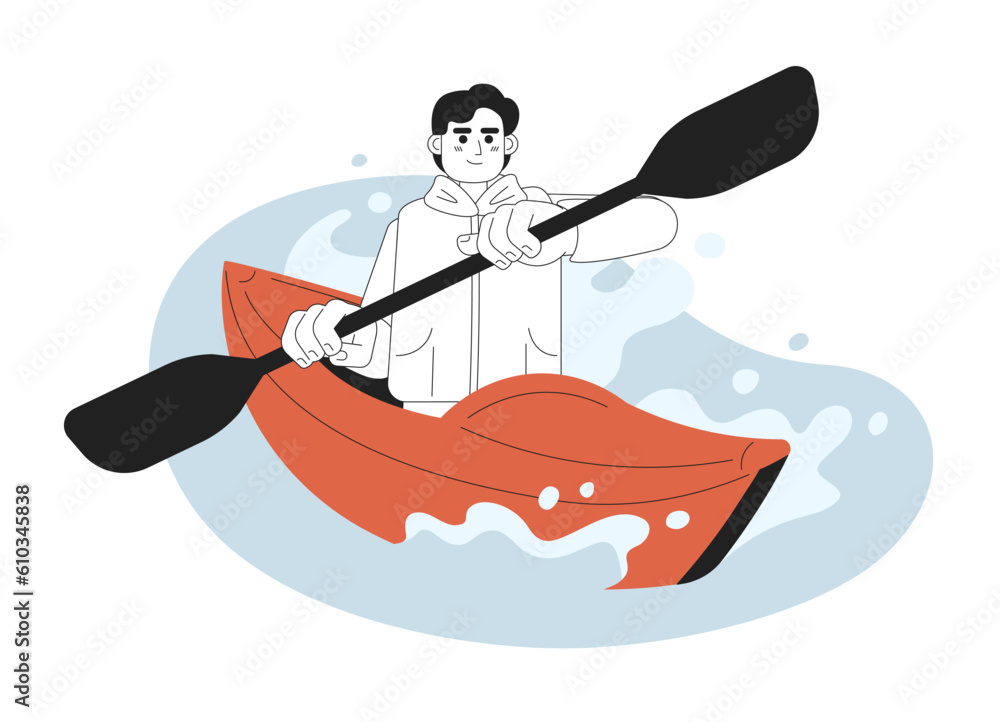 Kayaking competition concept hero image. Sea kayaker 2D cartoon outline ...
