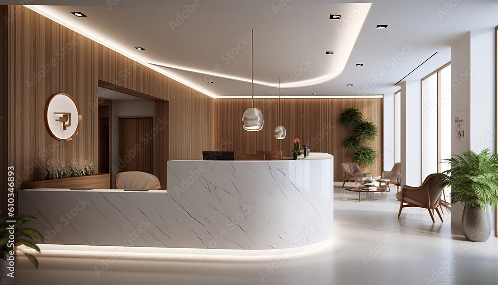 Luxury and contemporary lobby area interior design in white and wood ...